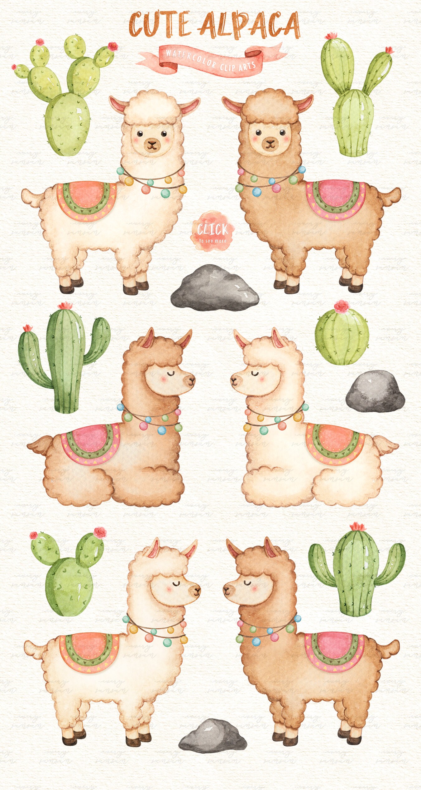 Cute Alpaca Lama Watercolor Clip Art Boho Clipart Watercolor - Etsy