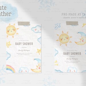 Cute Weather Watercolor Clip Arts, Sun, Moon, Star, Baby Shower, Kids ...