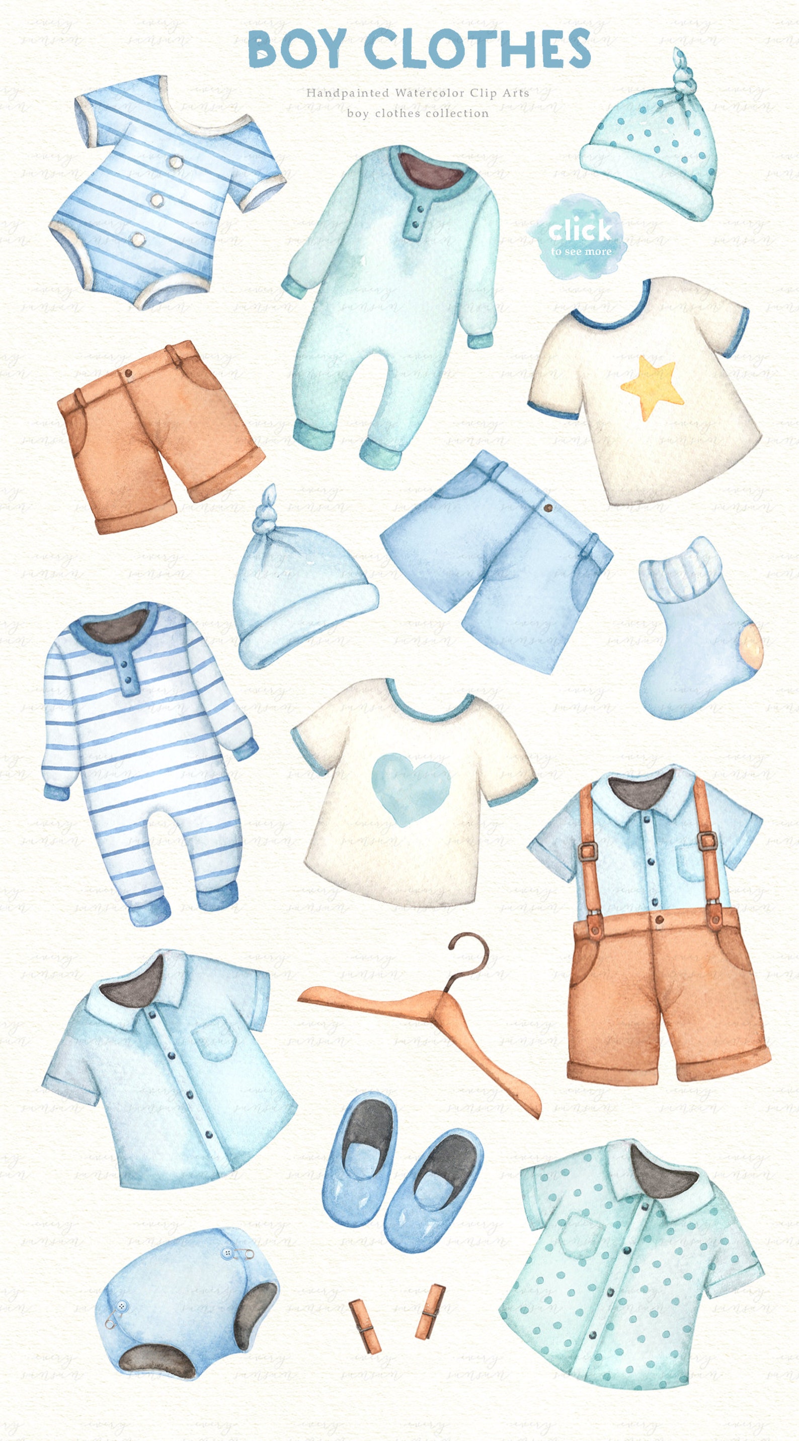 Boy Clothes Watercolor Clip Arts Baby Boy Baby Shower Kids - Etsy