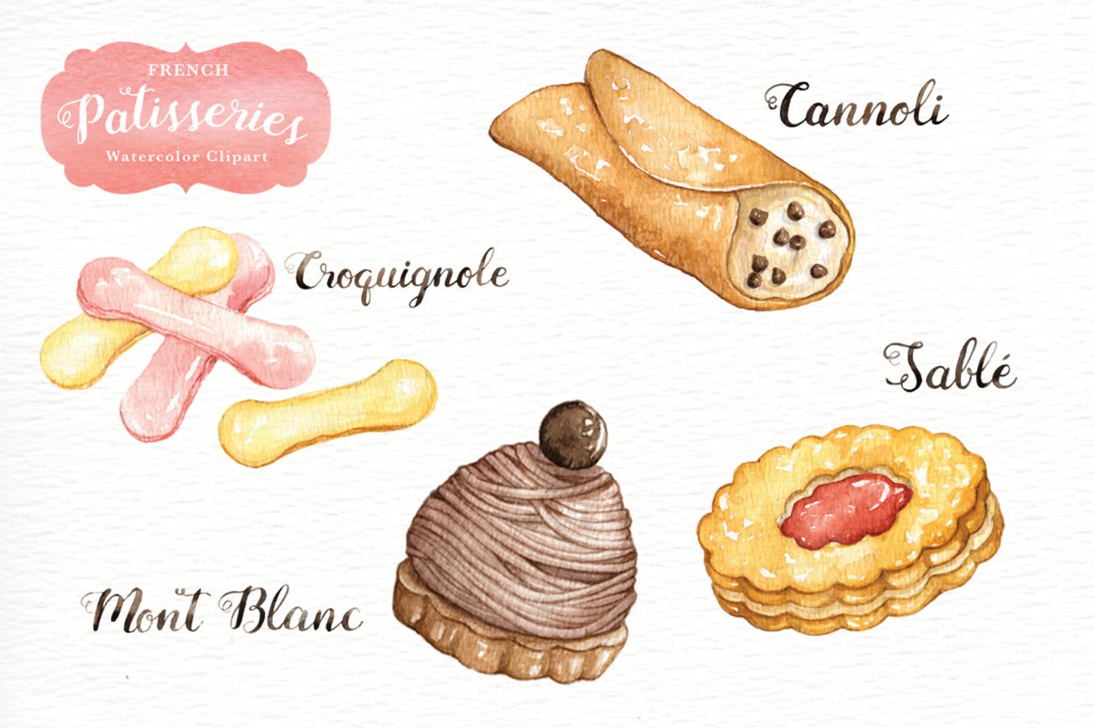French Patisseries Watercolor Clipart, Watercolor Menu, Sweet, Macaroon ...