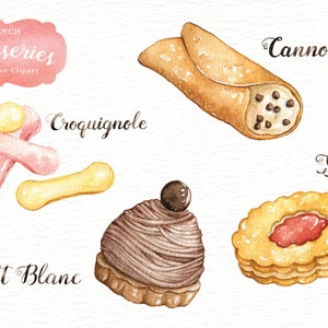 French Patisseries Watercolor Clipart, Watercolor Menu, Sweet, Macaroon ...