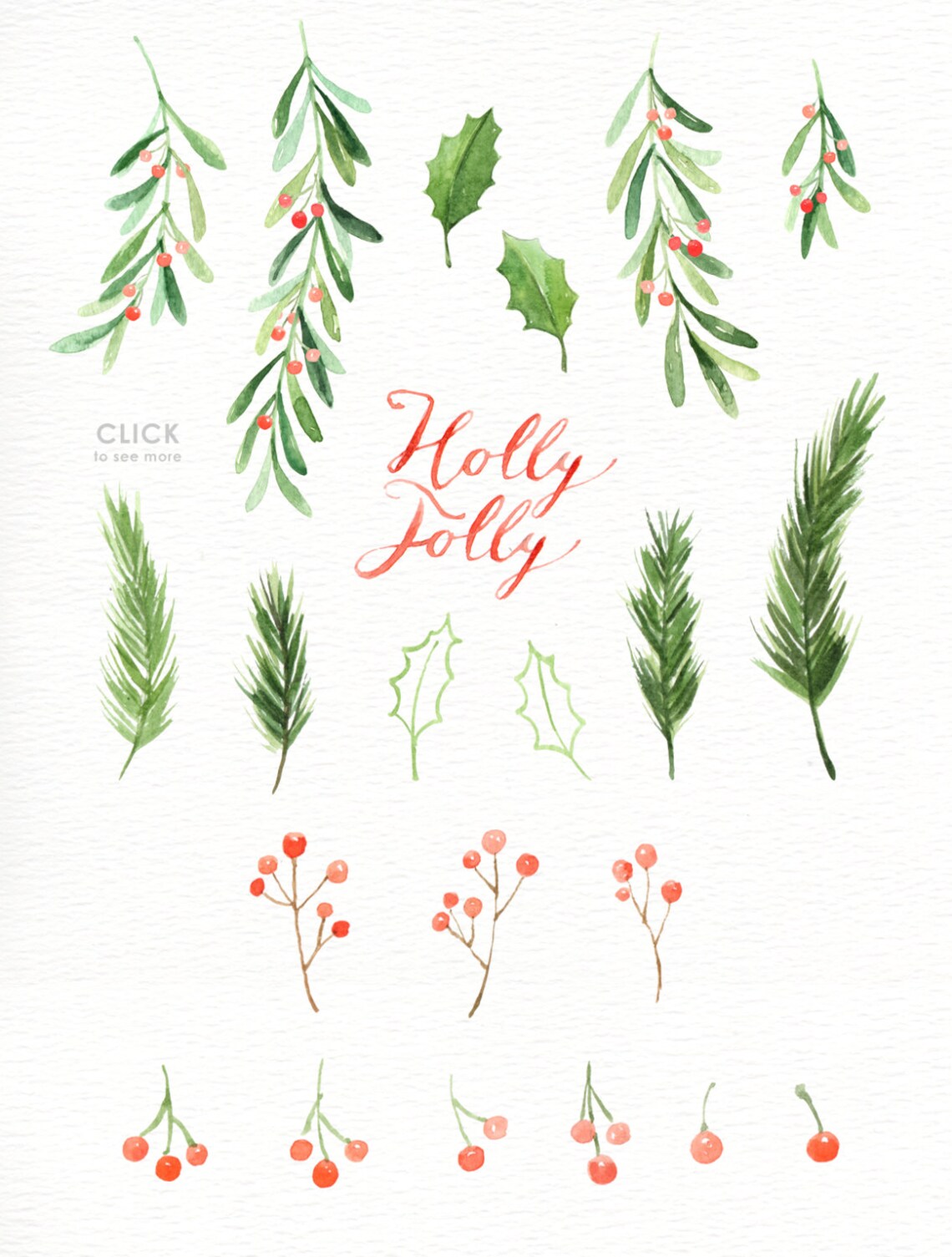 Holly Jolly Watercolor Christmas Clipart Holiday Winter Set | Etsy