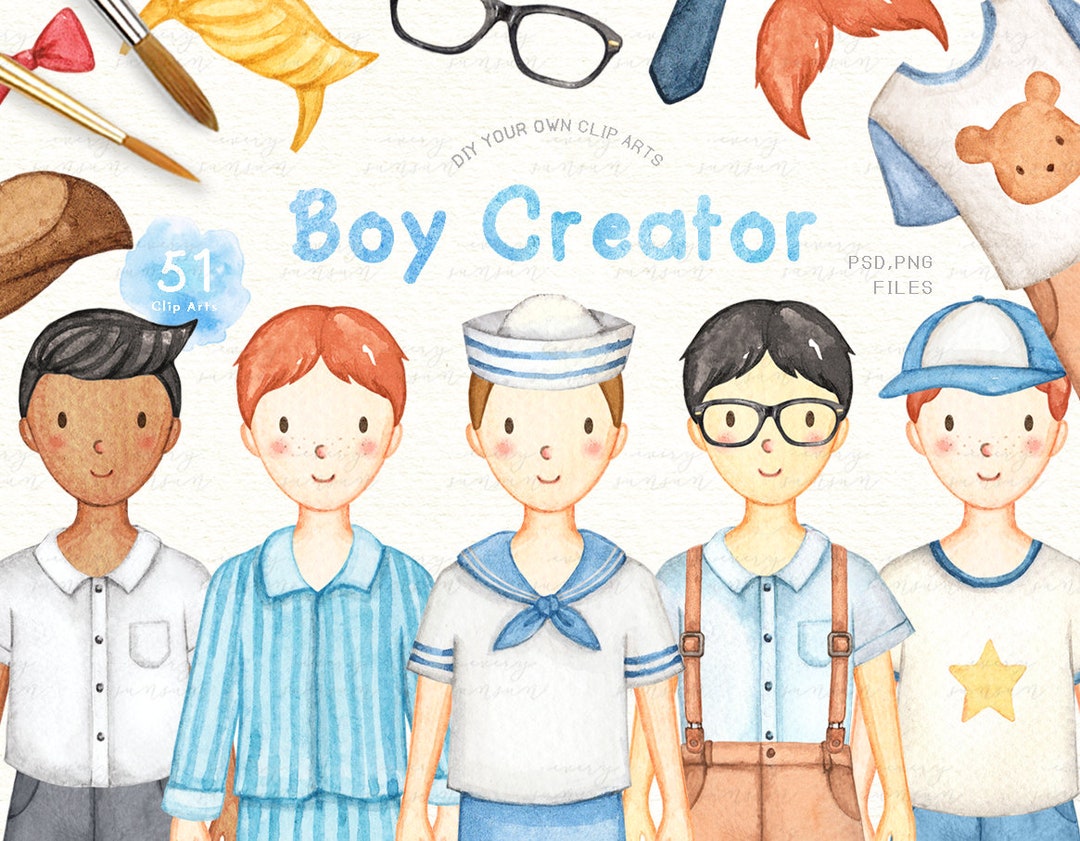 Boy Creator Watercolor Clip Arts, Boy Clipart, Kids Clipart, Nursery ...