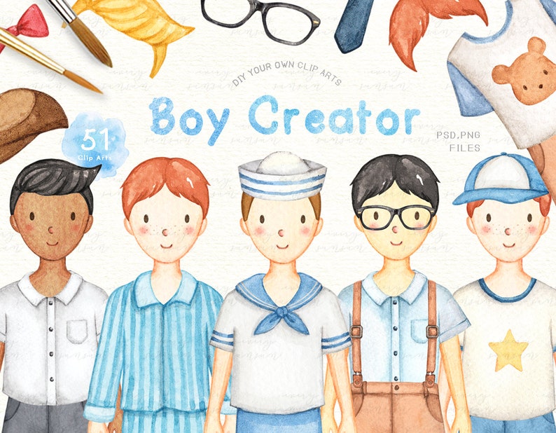 Boy Creator Watercolor Clip Arts Boy Clipart Kids Clipart - Etsy