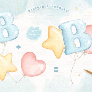 Balloon Alphabets Watercolor Clip Arts, Monogram, A-Z, Letters, Baby ...