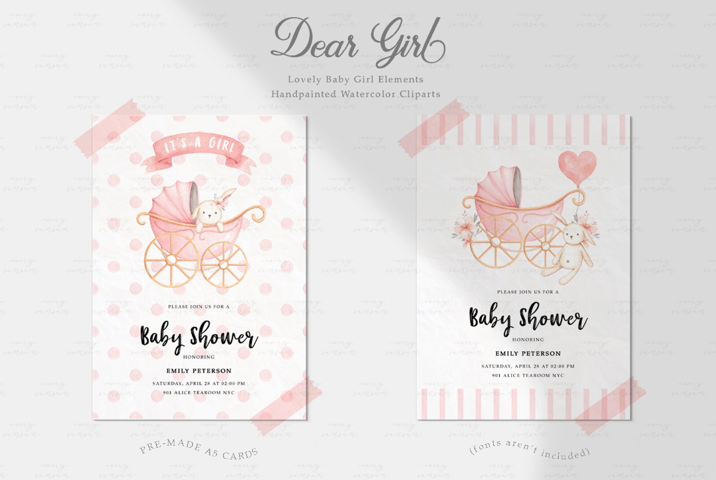 Dear Girl Watercolor Clip Arts, Baby Stroller, Baby Girl Clipart, Kids ...