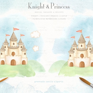 Knight & Princess Watercolor Clip Arts, Dragon, Castle, Fairy Tale ...