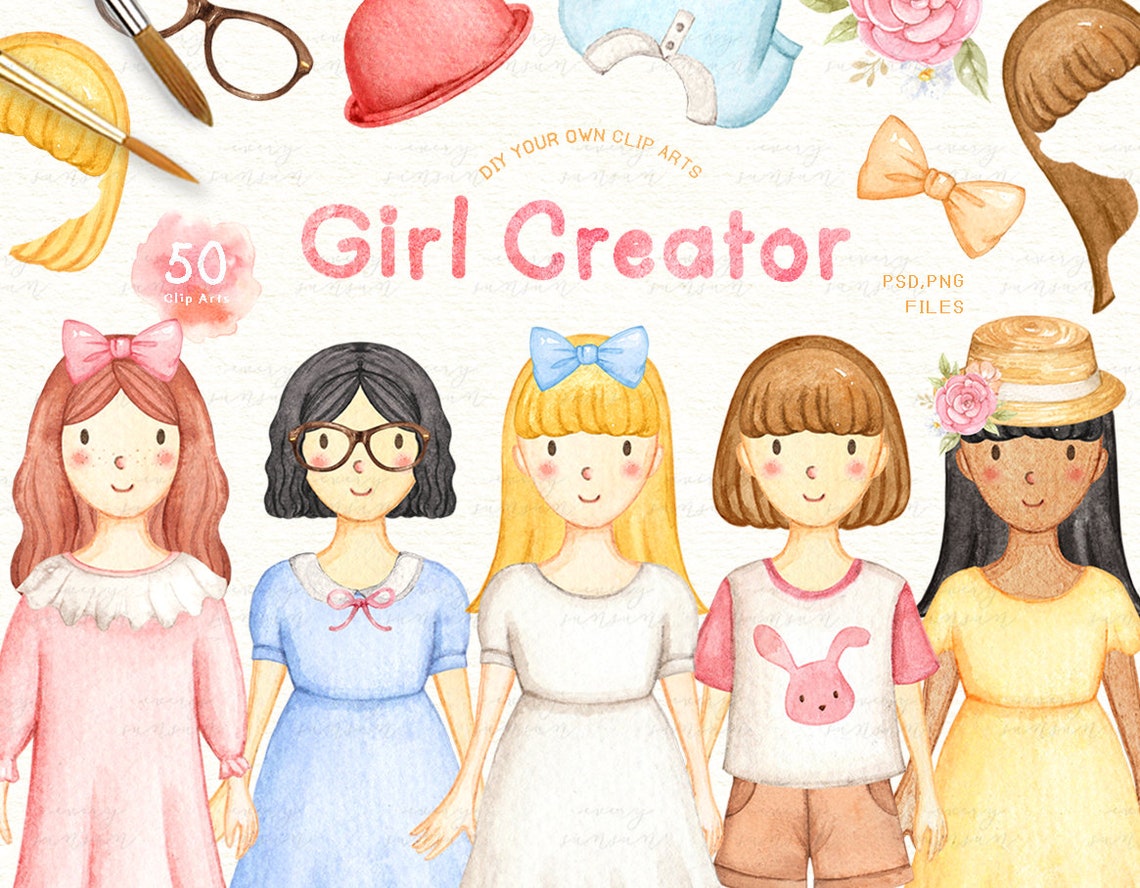 Girl Creator Watercolor Clip Arts Girl Clipart Kids Clipart | Etsy