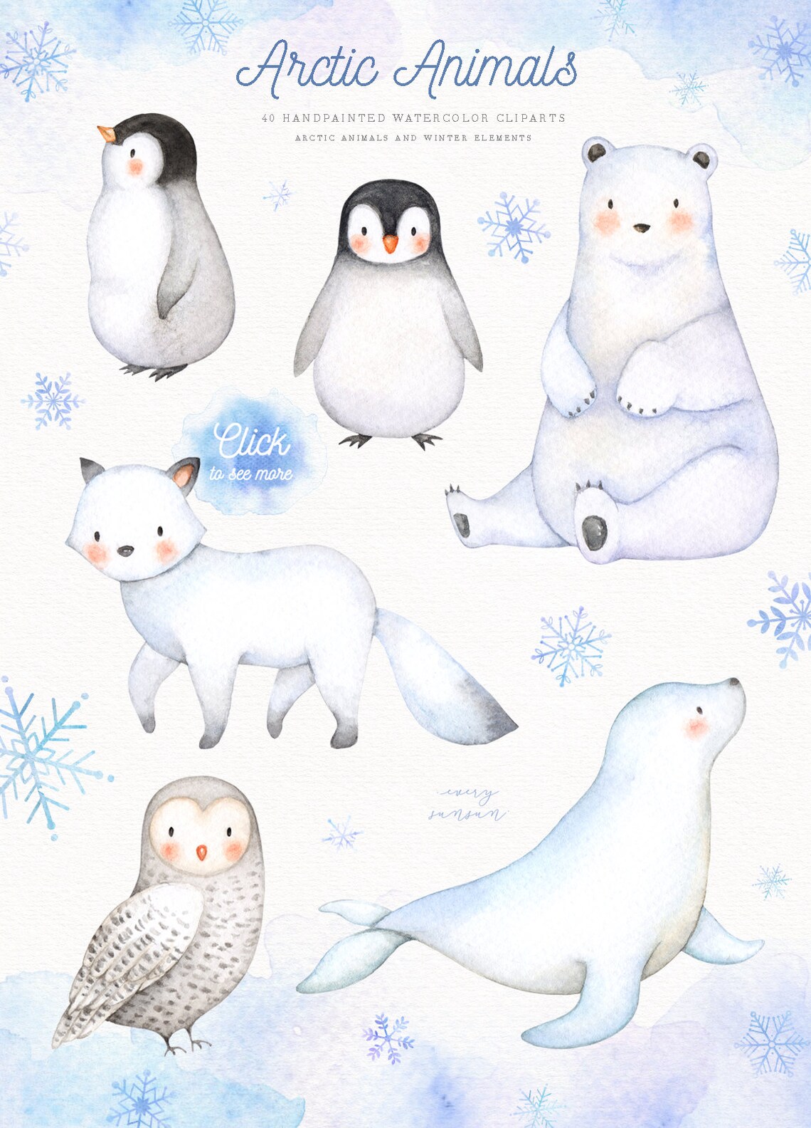 Arctic Animals Watercolor Clip Arts Holiday Winter Set Polar - Etsy