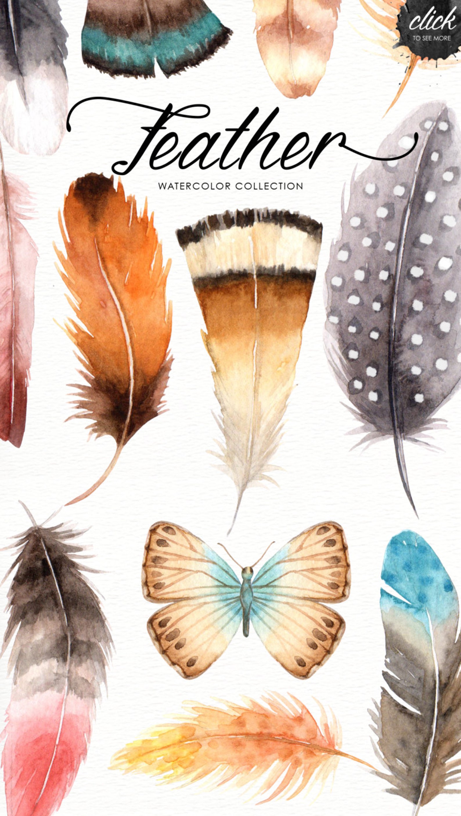 Feather Watercolor Collection Tribal Clipart American - Etsy