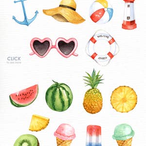 Hello Summer Watercolor Clipart, Tropical Clip Art, Summer Clipart ...
