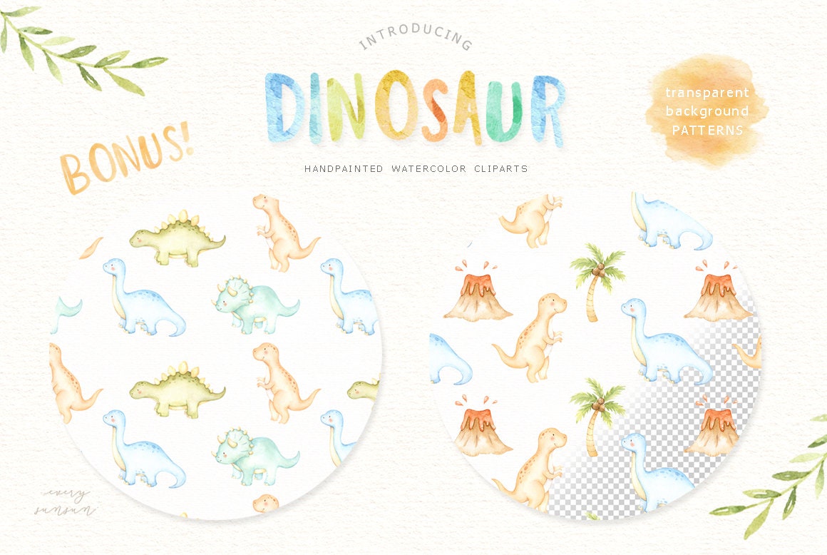 Dinosaur Watercolor Clip Art T-rex Safari Animal Woodland - Etsy