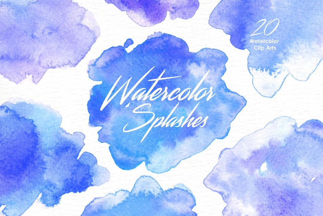 Blue Watercolor Splashes Clipart, Hand Painted, Brush Strokes, Splodge ...