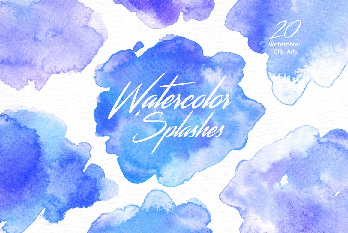 Blue Watercolor Splashes Clipart Hand painted brush strokes | Etsy