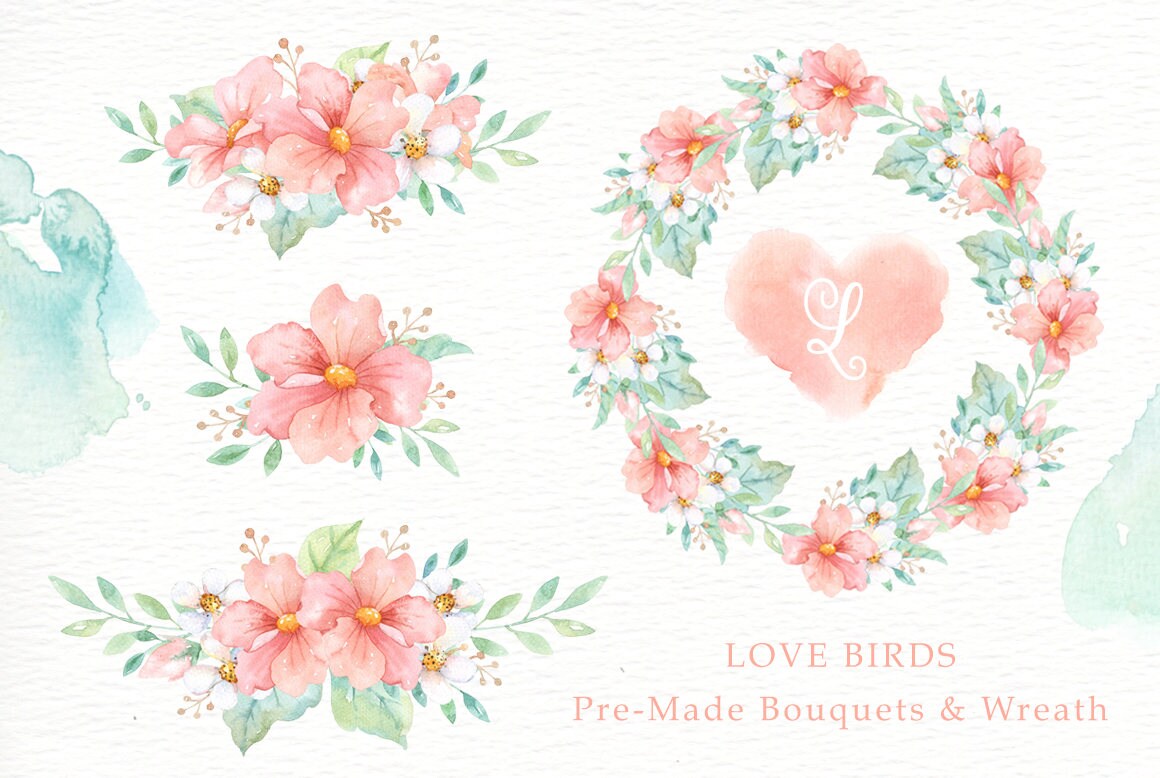 Love Birds Watercolor Clipart Romantic Wedding Watercolor - Etsy
