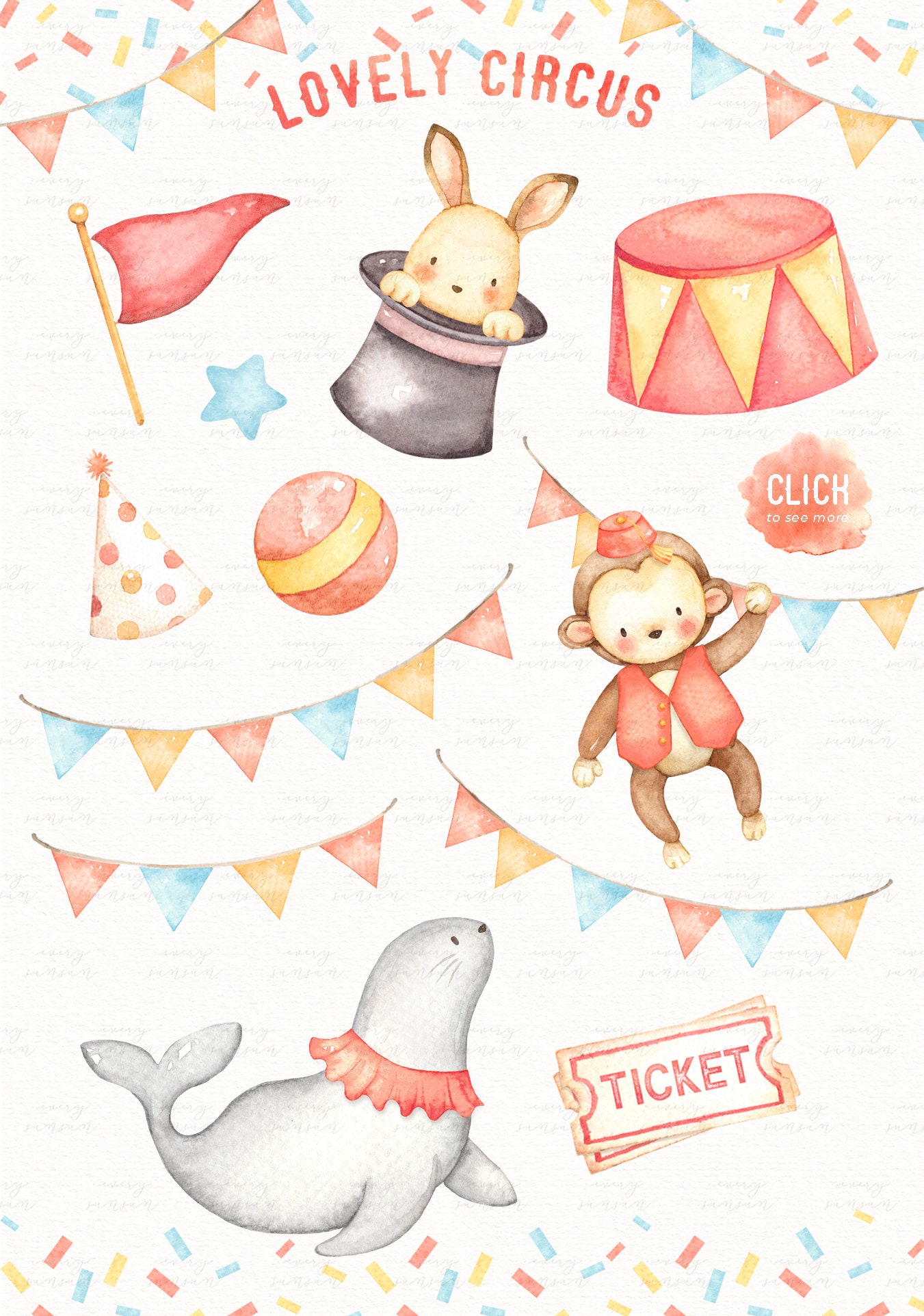 Lovely Circus Watercolor Clip Arts Nursery Prints Animals - Etsy