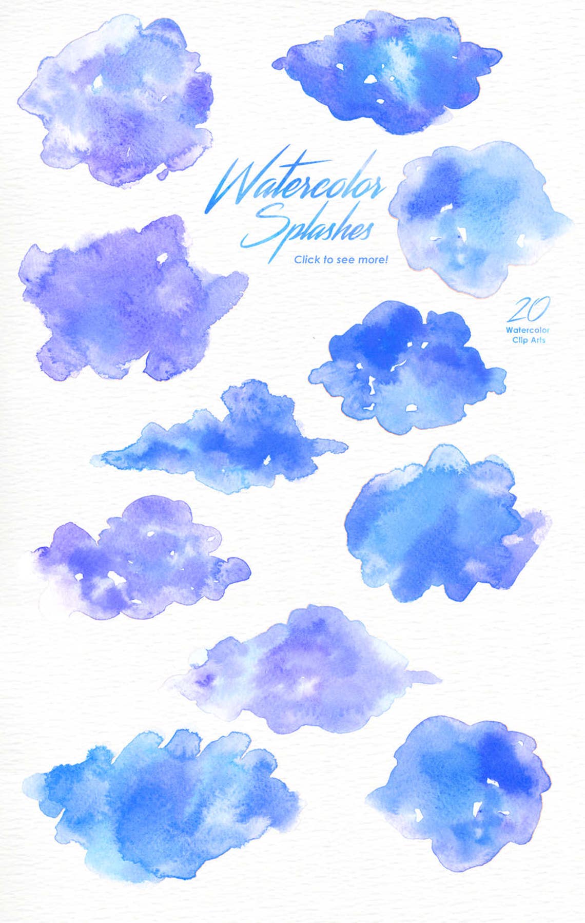Blue Watercolor Splashes Clipart Hand Painted Brush Strokes - Etsy