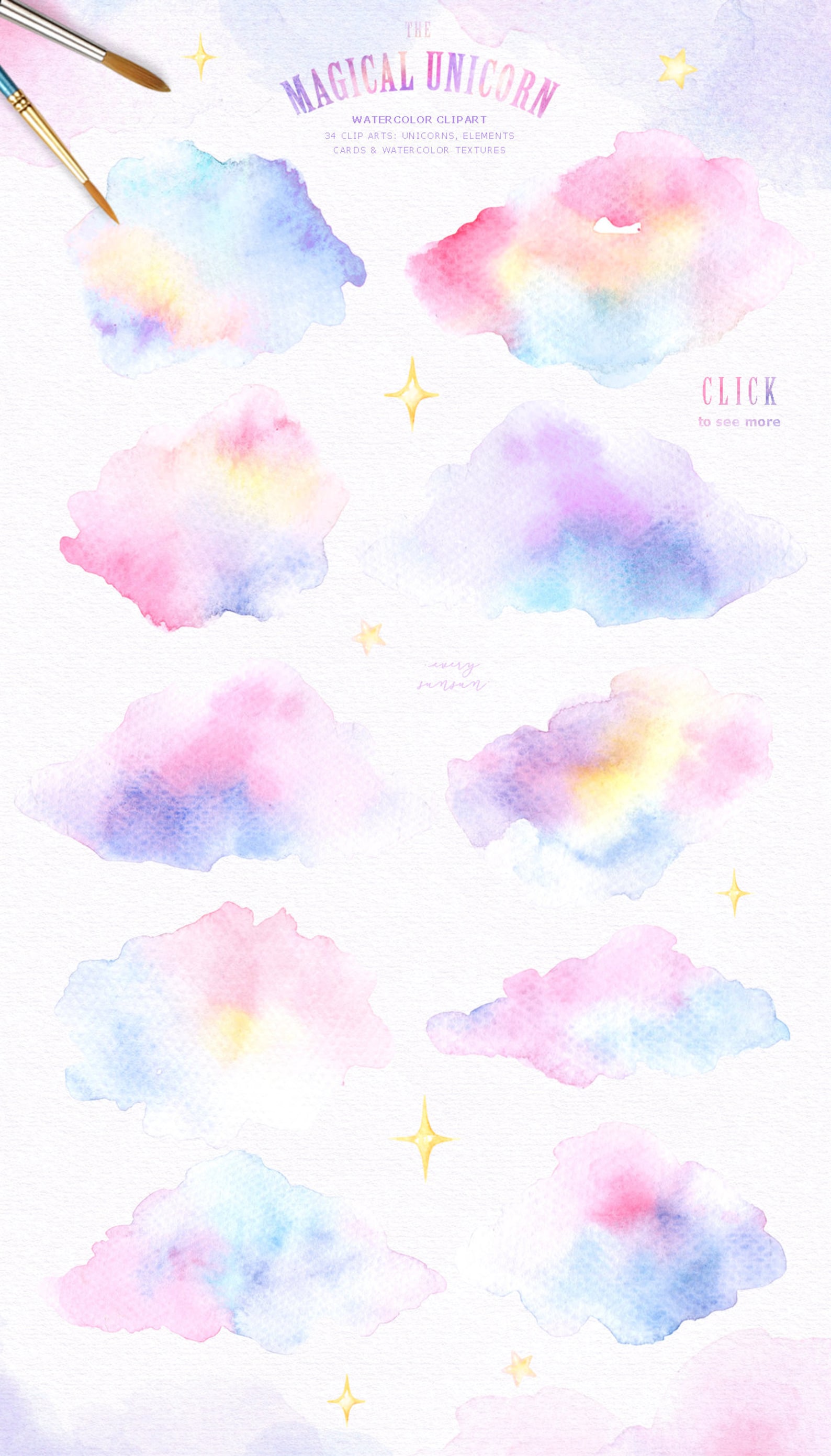 The Magical Unicorn Watercolor Set Rainbow Clipart Woodland | Etsy