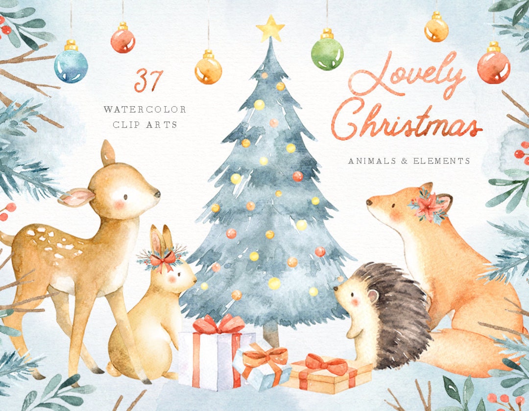 Lovely Christmas Watercolor Clip Art, Holiday Winter Set, Christmas ...