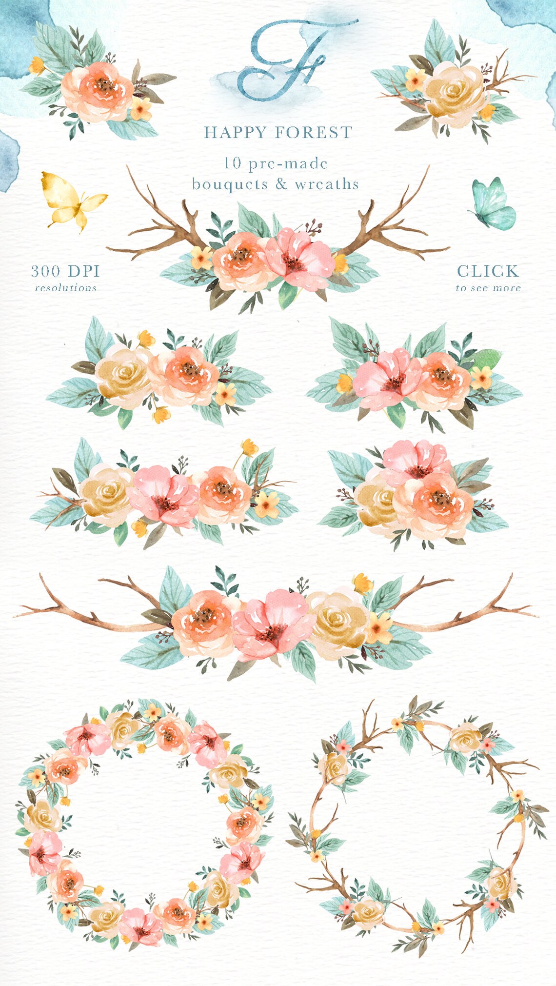 Happy Forest Watercolor Clip Artwoodland Animals Kids - Etsy