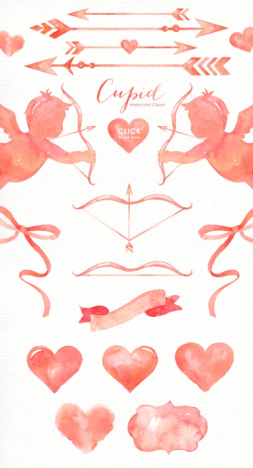 Cupid Valentine's Watercolor Clipart, Hearts Clipart, Valentines ...