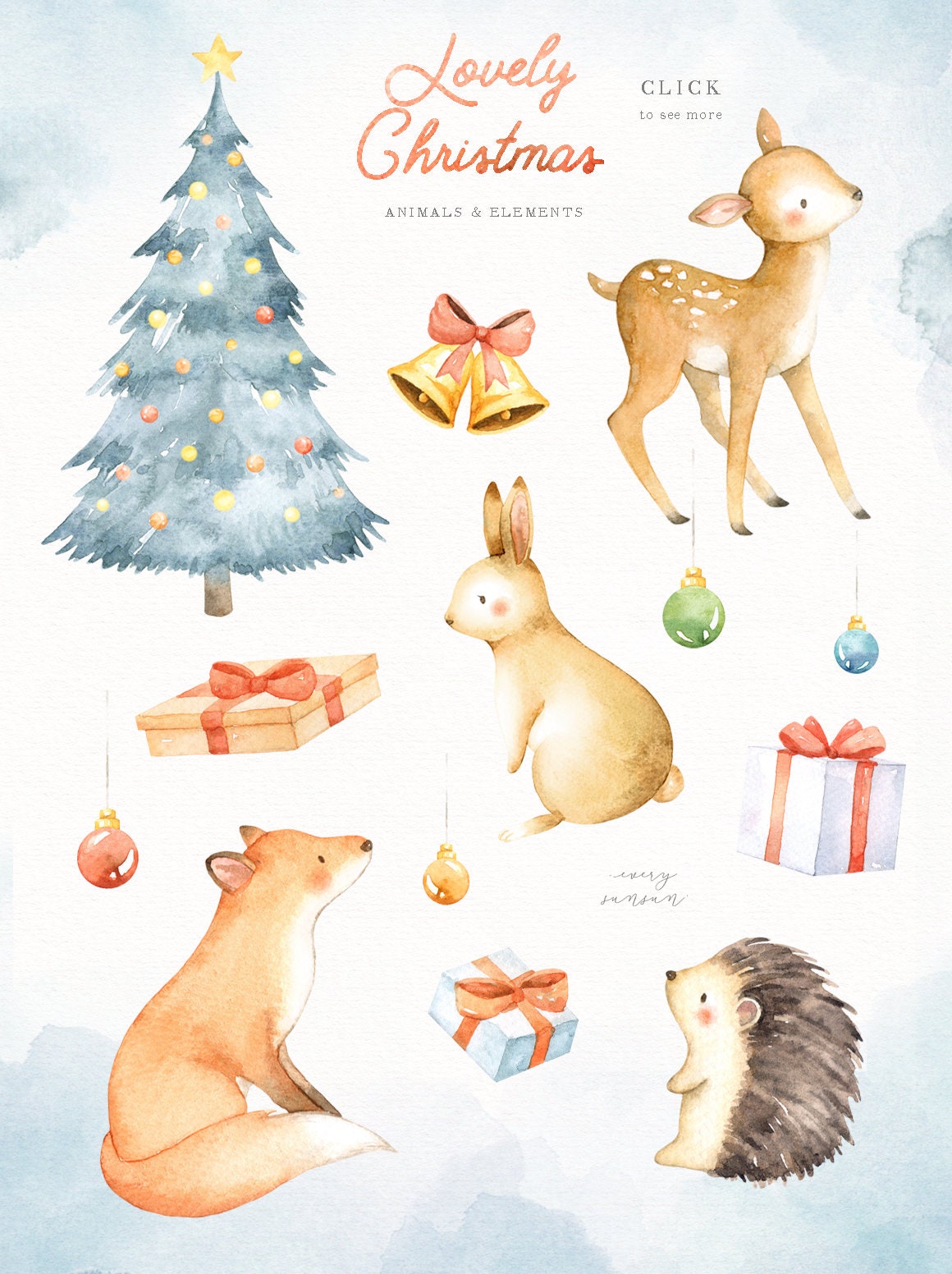 Lovely Christmas Watercolor Clip Art Holiday Winter Set | Etsy