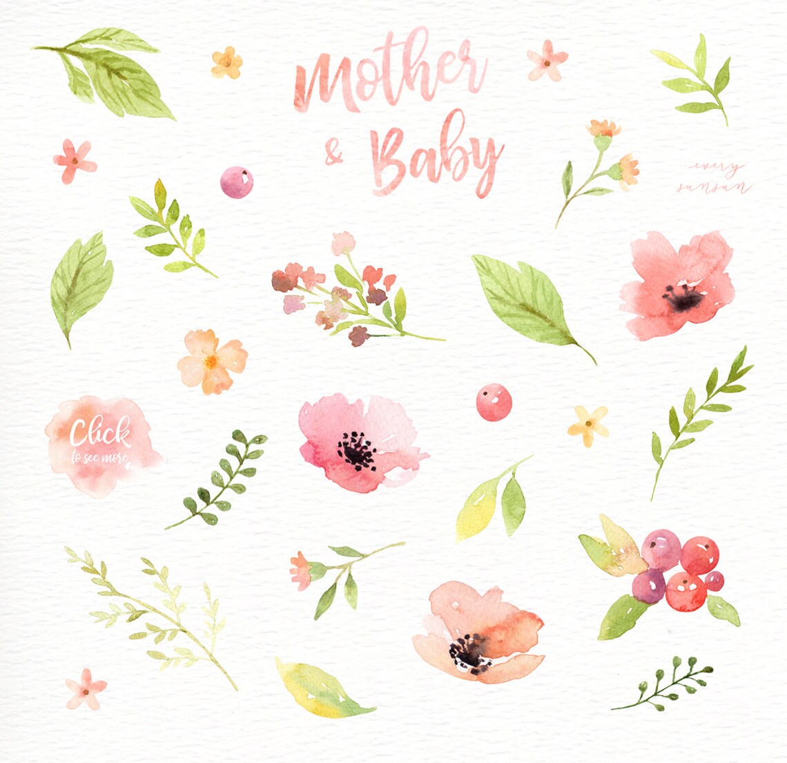 Mother & Baby Watercolor Clip Art, Woodland Animals, Kids Clipart, Boho ...