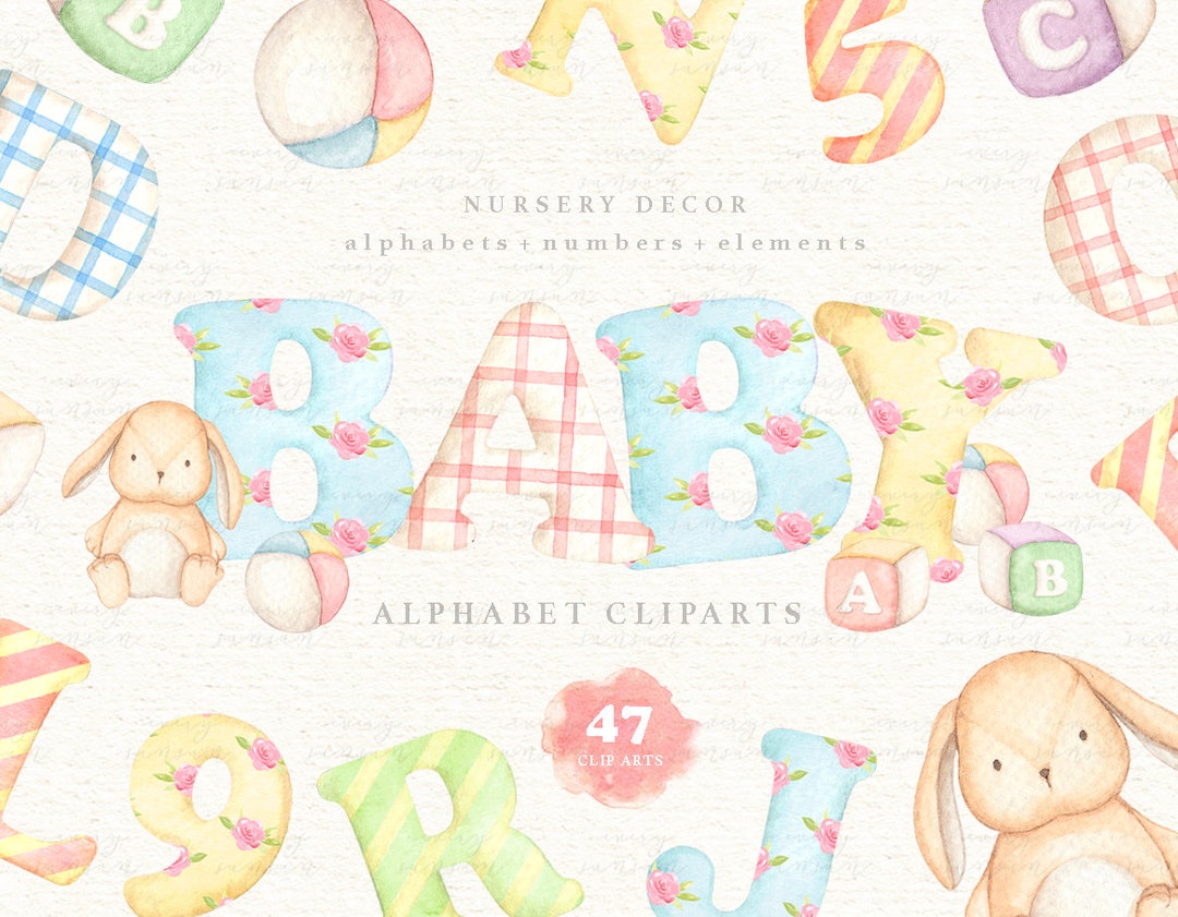 Baby Alphabets Watercolor Clip Arts, Monogram, A-Z, Baby Toys, Baby ...