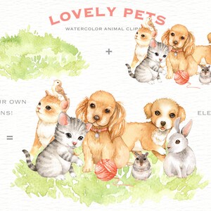 Lovely Pets Watercolor Clip Art, Woodland Animals, Kids Clipart, Boho ...