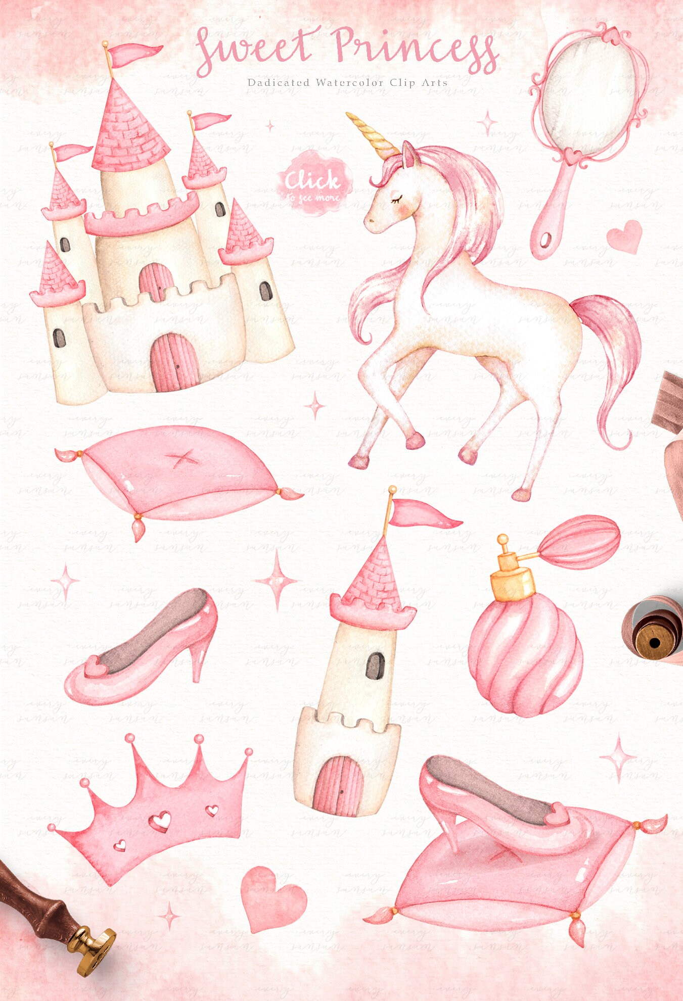 Sweet Princess Watercolor Clip Arts Girl Clipart Castle - Etsy