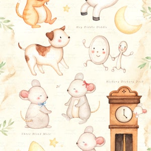 Nursery Rhymes V.2 Watercolor Set, Cute Animals, Children Book, Kids ...