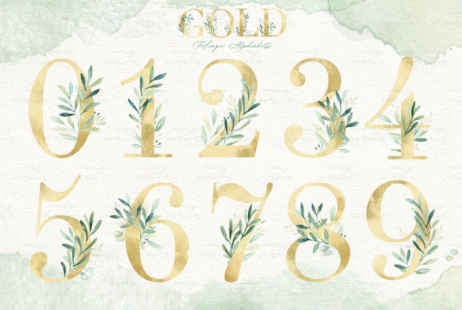 Gold & Green Leaves Alphabets Clip Arts Greenery Watercolor - Etsy