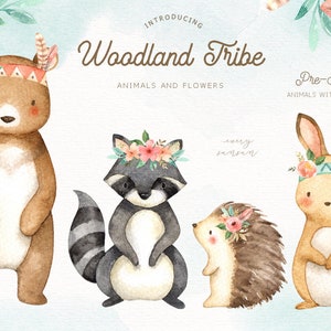 Woodland Tribe Watercolor Clip Art, Woodland Animals, Kids Clipart ...