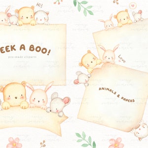Peek a Boo Watercolor Clipart, Woodland Animals, Kids Clipart, Boho ...