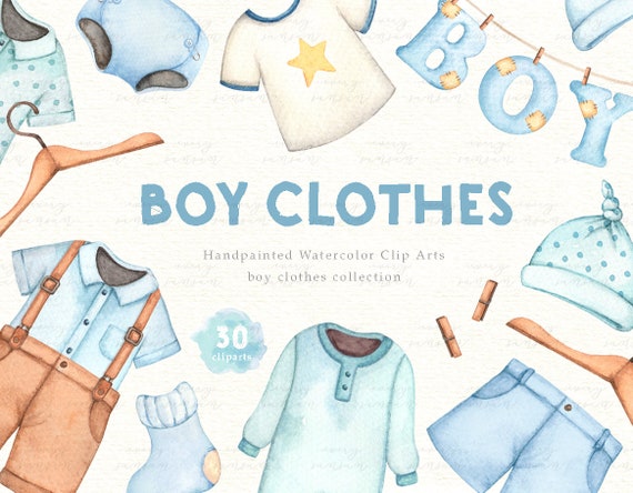 Boy Clothes Watercolor Clip Arts Baby Boy Baby Shower Kids - Etsy