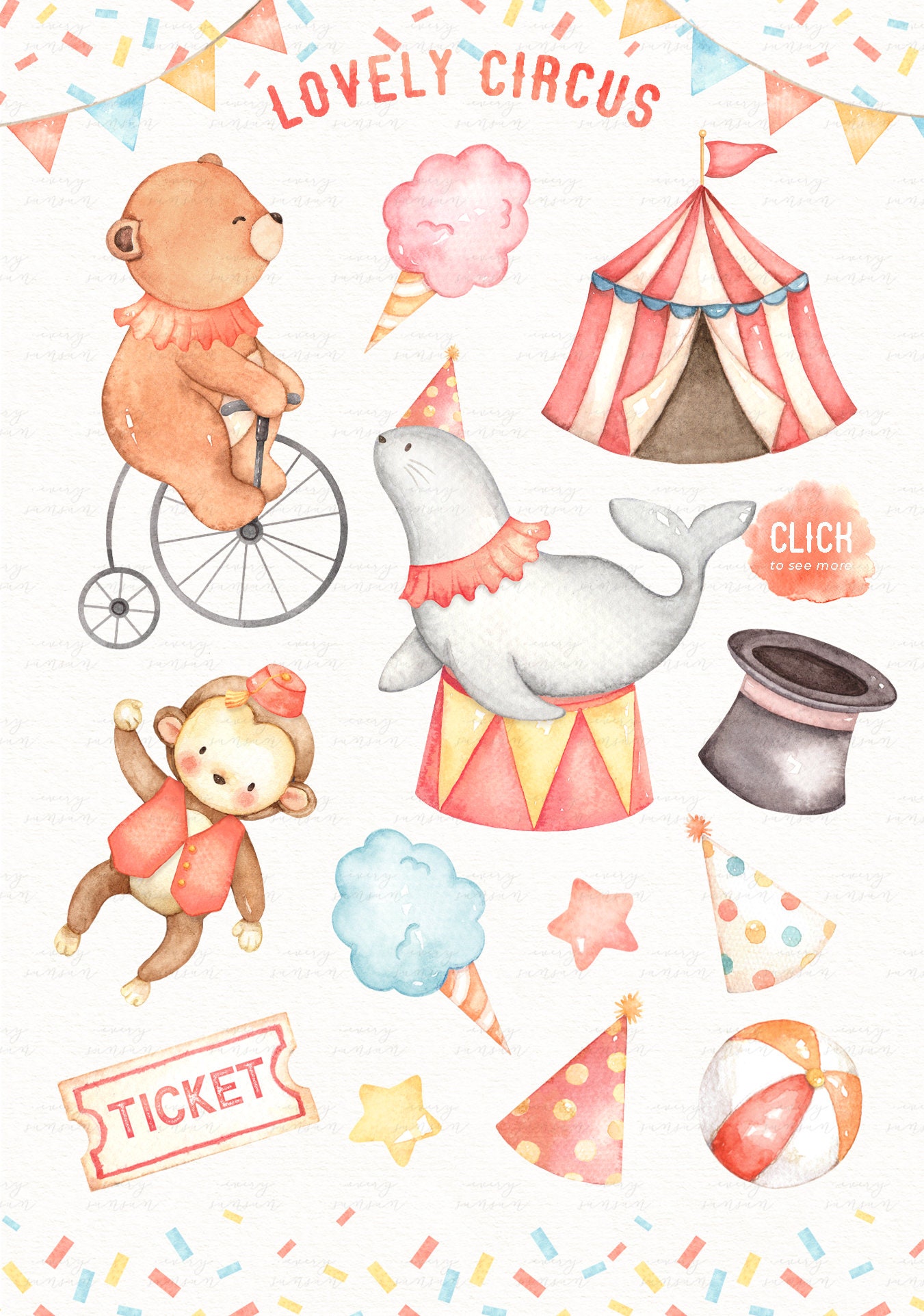 Lovely Circus Watercolor Clip Arts Nursery Prints Animals - Etsy
