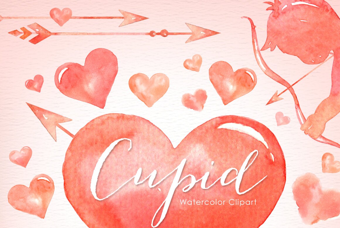 Cupid Valentine's Watercolor Clipart Hearts Clipart | Etsy