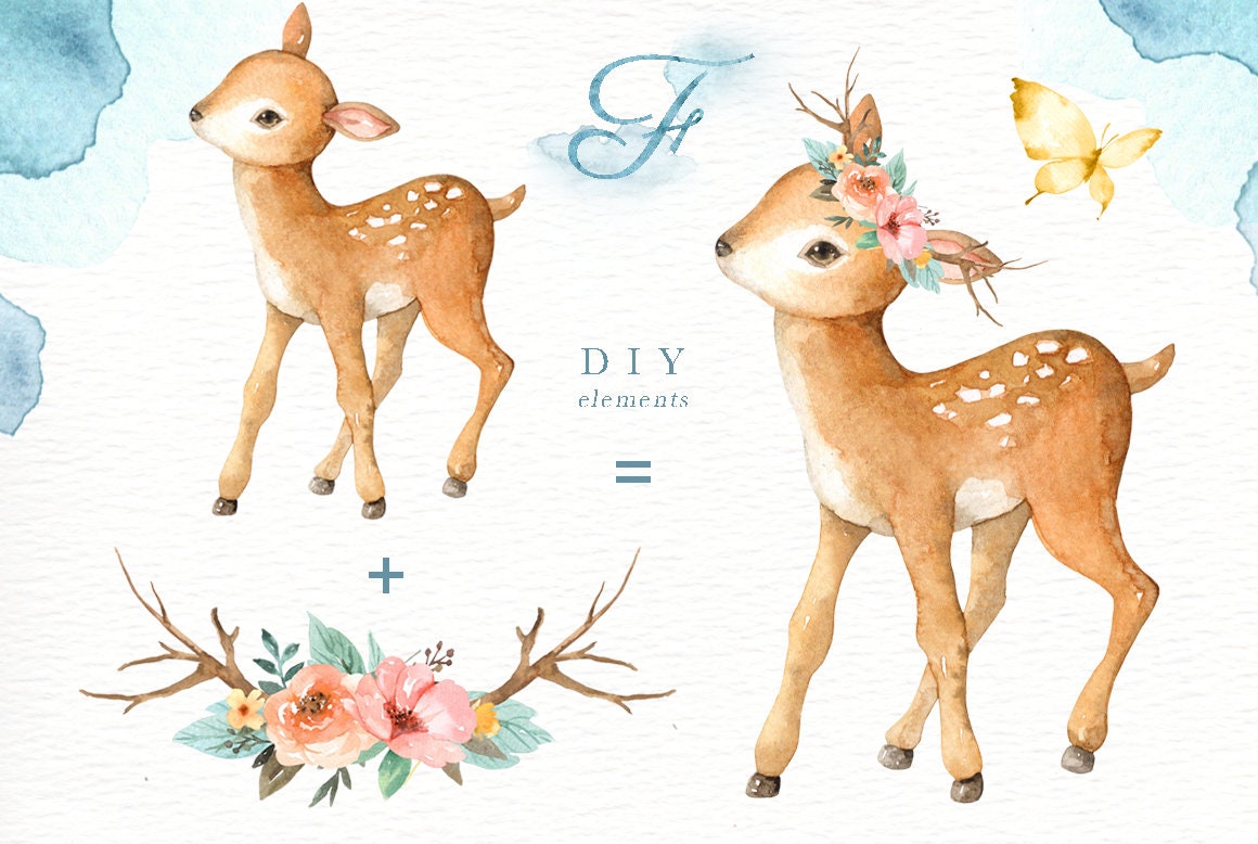 Happy Forest Watercolor Clip Artwoodland Animals Kids | Etsy