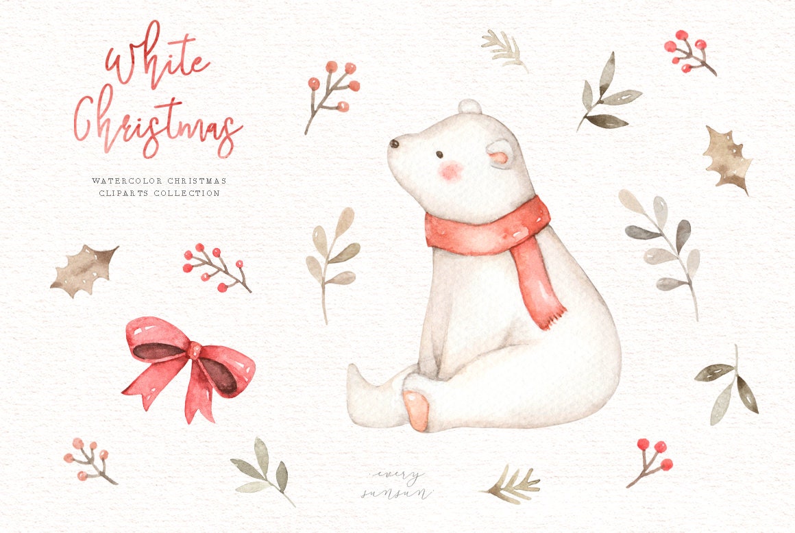 White Christmas Watercolor Clip Arts Holiday Winter Set - Etsy