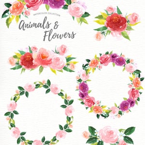 Animals and Flowers Watercolor Clip Art, Woodland Animals, Kids Clipart ...
