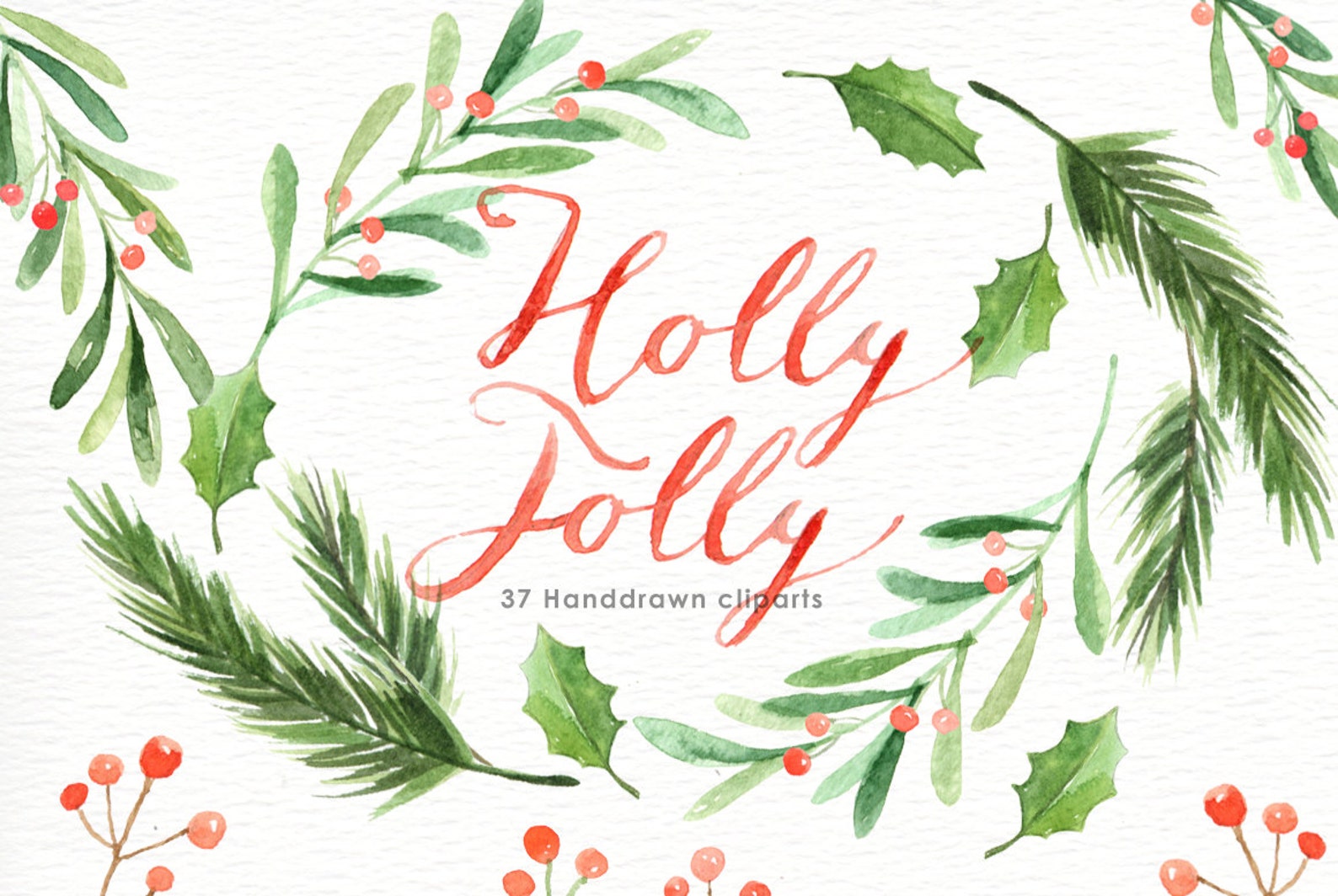 Holly Jolly Watercolor Christmas Clipart Holiday Winter Set | Etsy