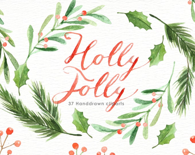 Lovely Christmas Watercolor Clip Art, Holiday Winter Set, Christmas ...
