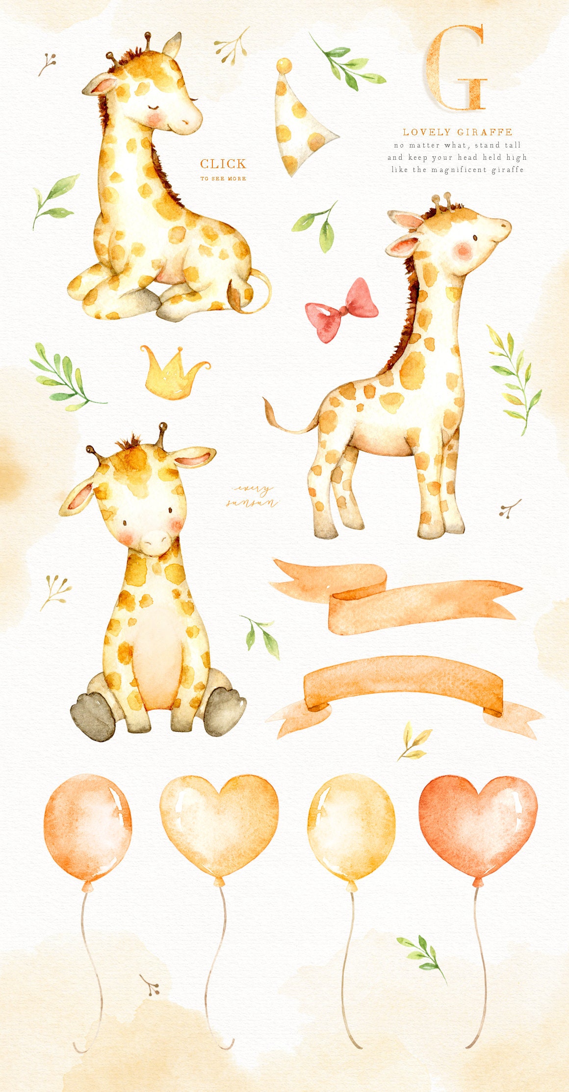 Lovely Giraffe Watercolor Clip Art, Giraffe Clipart, Watercolor Flower ...