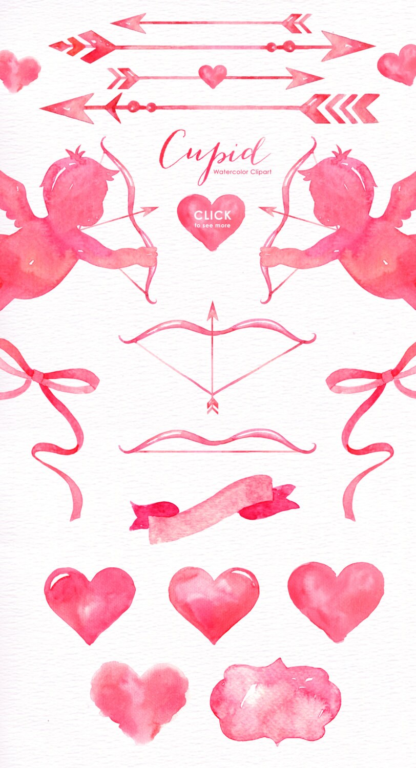 Cupid Valentine's Watercolor Clipart Hearts Clipart | Etsy