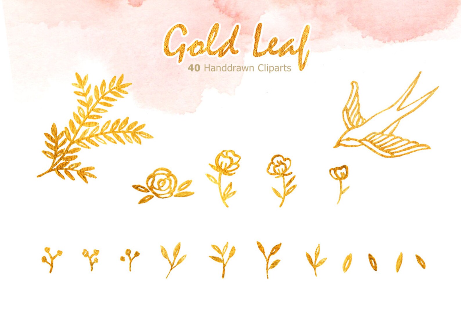 Gold Leaf Watercolor Clipartwatercolor Flowerpeonyacrylic - Etsy