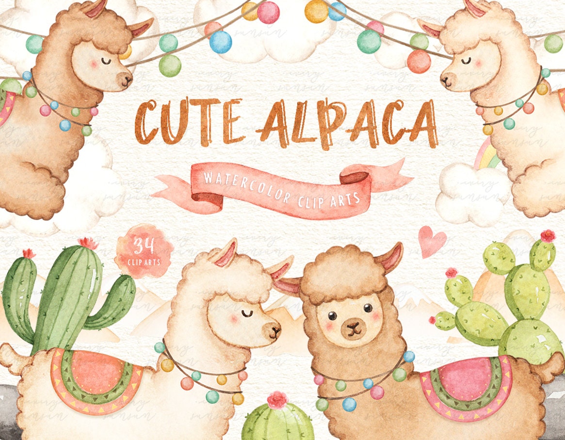 Cute Alpaca Lama Watercolor Clip Art Boho Clipart Watercolor - Etsy