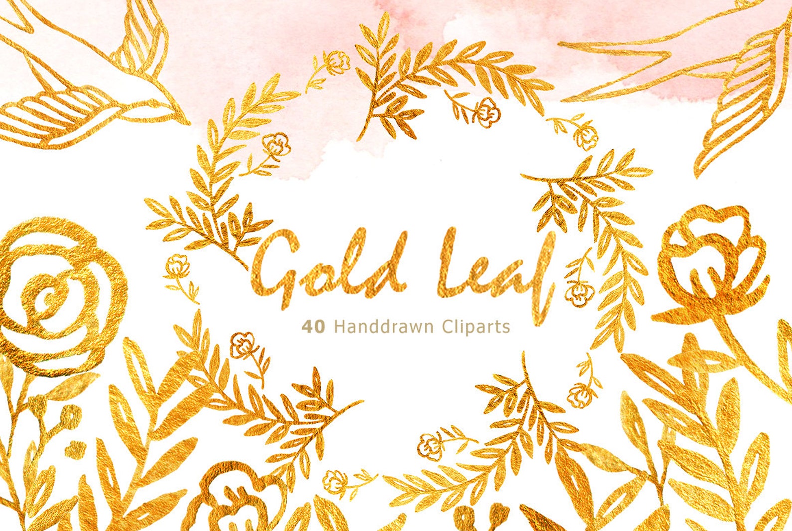Gold Leaf Watercolor Clipart,watercolor Flower,peony,acrylic Flower ...