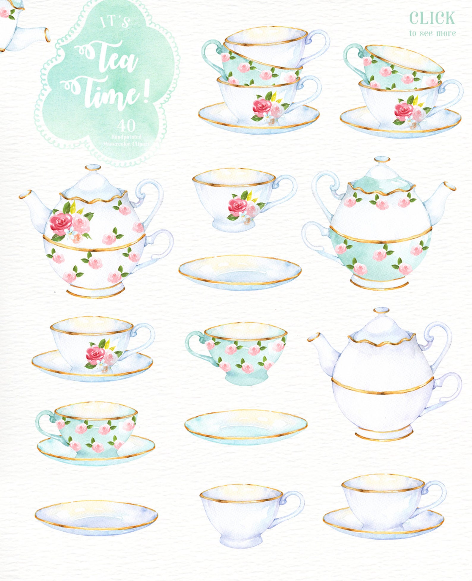 It's Tea Time Watercolor Cliparts Bunny Clipart Tea | Etsy