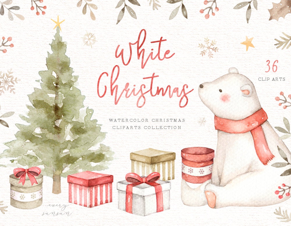 White Christmas Watercolor Clip Arts Holiday Winter Set - Etsy