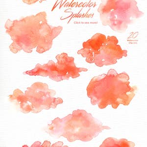 Peach Watercolor Splashes Clipart, Hand Painted, Brush Strokes, Peach ...